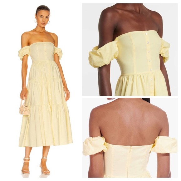 STAUD | Dresses | New Staud Elio Tiered Midi Dress In Yellow Size ...